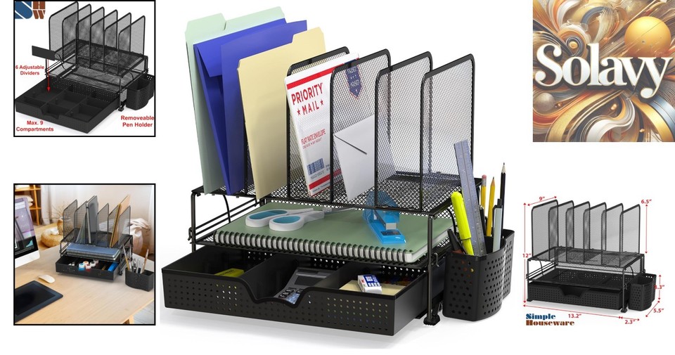 Versatile Black Mesh Desk Organizer: Adjustable Drawer & Detachable Pen ...