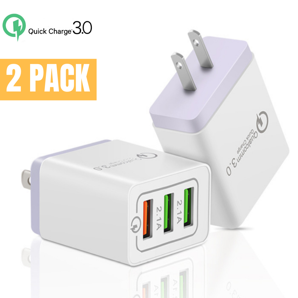 2-Pack Multi 3 Port Fast Quick Charge QC 3.0 USB Hub Wall Charger Power ...