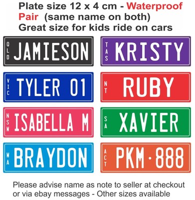 2 x KIDS RIDE ON MINI 12x4 NUMBER PLATE PEDAL ELECTRIC CAR PLATES ...