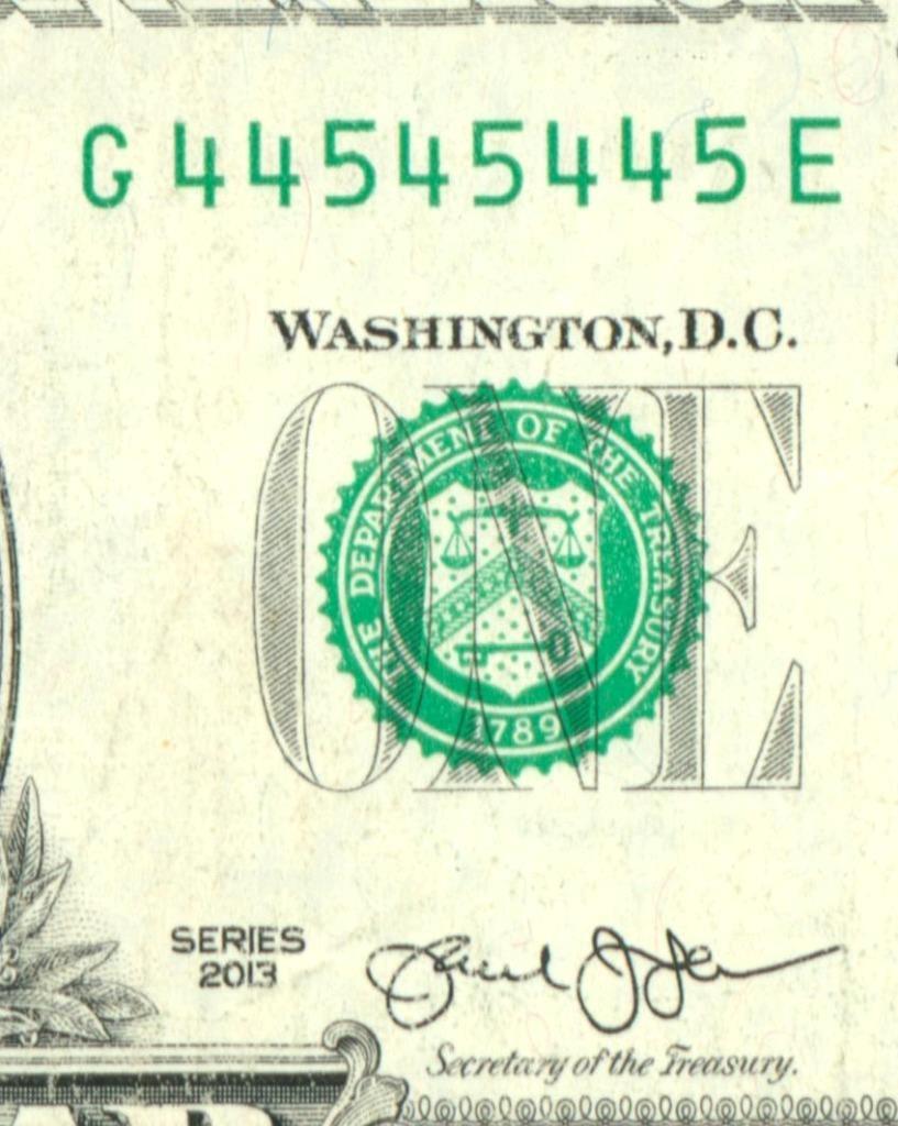 (( BINARY )) $1 2013 (( 44545445 )) Fancy Serial # ** PAPER CURRENCY ...