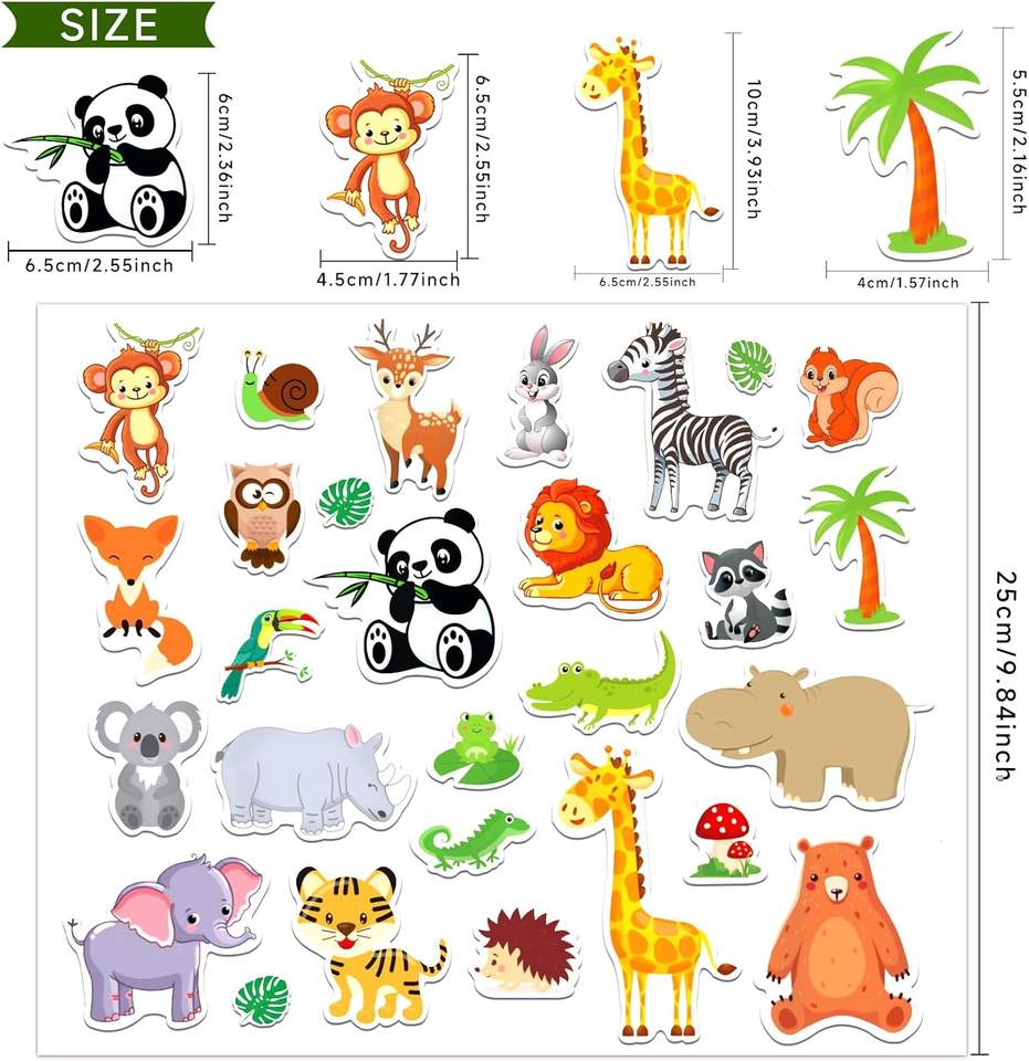 50 PCS Jungle Animals Window Gel Clings Stickers Removable and Reusable ...