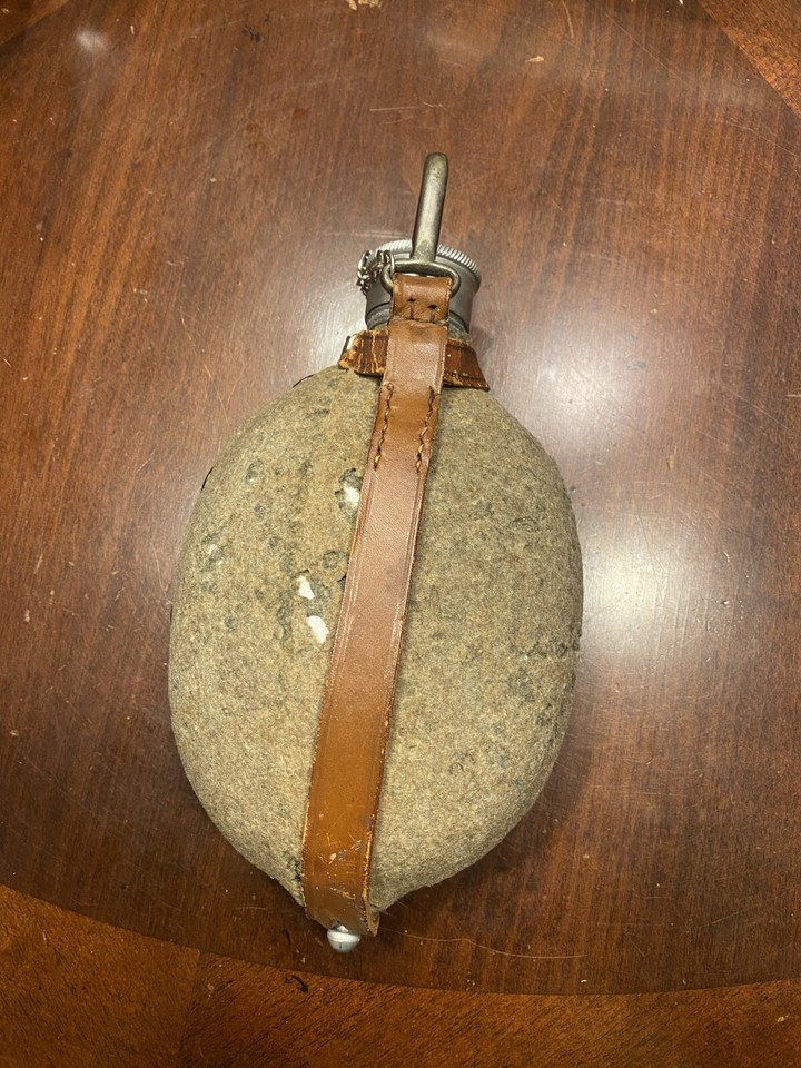 RARE WWII GERMAN HALF LITER CANTEEN WW2 .5L FLASK W/ BROWN LEATHER ...
