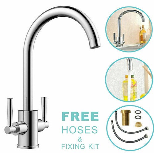 Modern Tap Swivel Spout Kitchen Sink Mixer Taps Twin Dual Lever Chrome ...