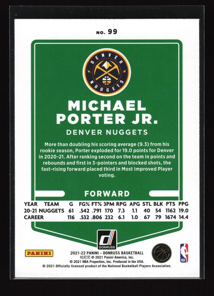 2021-22 Panini Donruss #99 Michael Porter Jr. (NM+)(BSK) | eBay