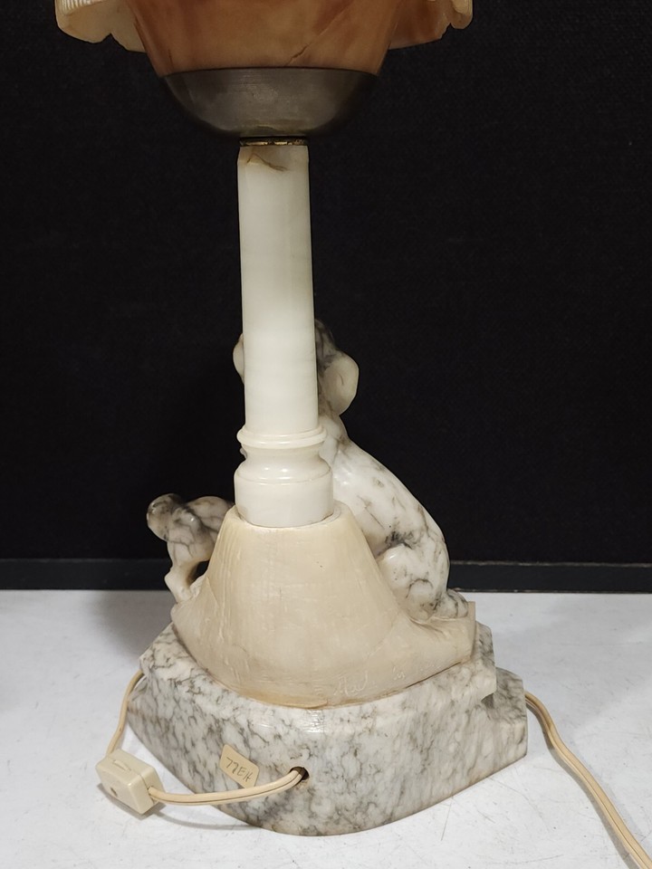 Old Carved Alabaster and Marble Dogs Playing Lamp with Shade | eBay