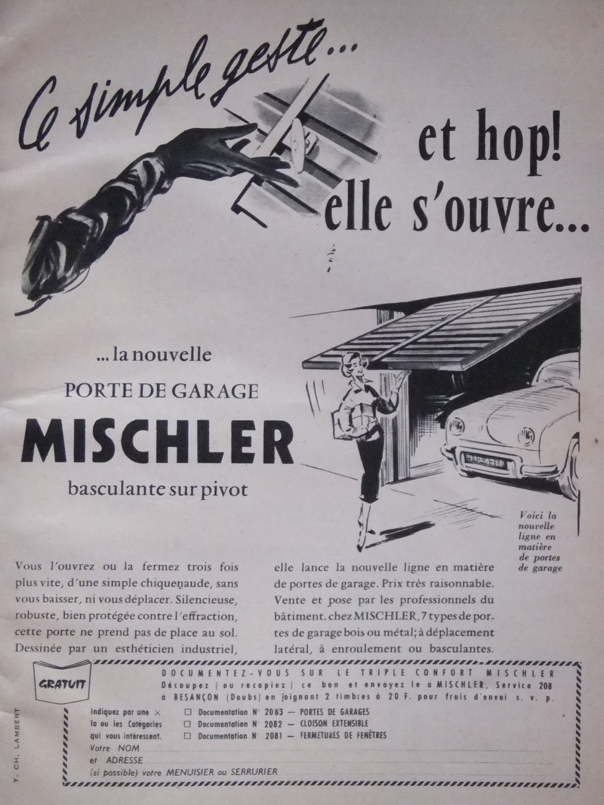 PUBLICITÉ MISCHLER LA NOUVELLE PORTE DE GARAGE BASCULANTE SUR PIVOT | eBay