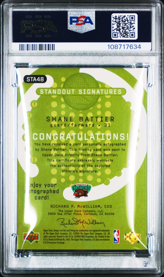 2003 UD TRIPLE DIMENSIONS STANDOUT SIGNATURES SHANE BATTIER 16/100 PSA ...