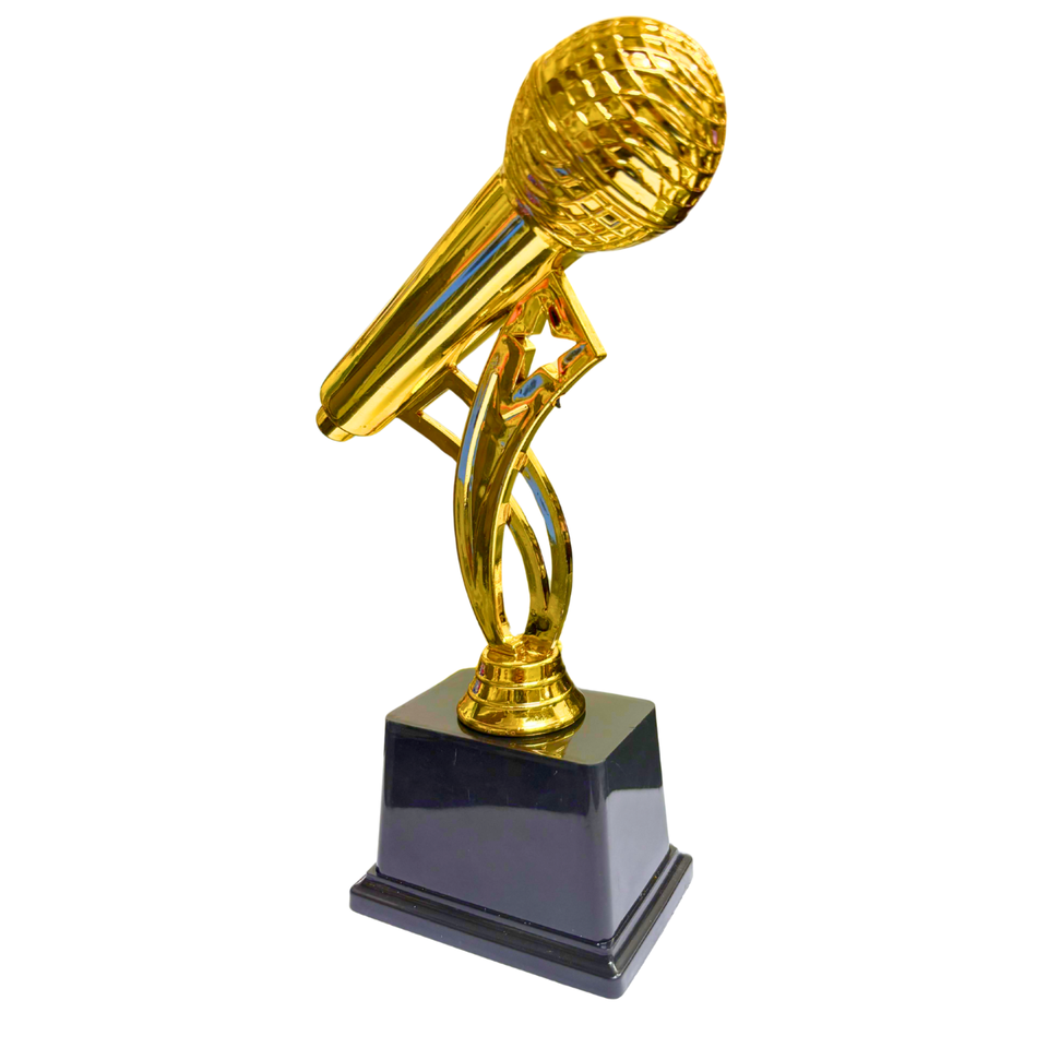 Golden Microphone Trophy Award, Metallic Fiber, 9.5 Inches, Black Base ...