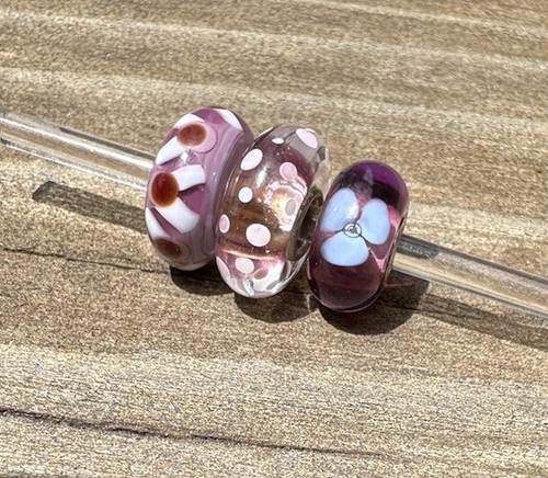 AUTHENTIC TROLLBEADS Purple Flower/Pink Polka Dot Unique/Set/Lot New | eBay