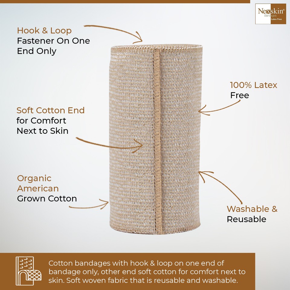 Nexskin Cotton Elastic Bandages Compression Body Wrap, Hook & Loop ...