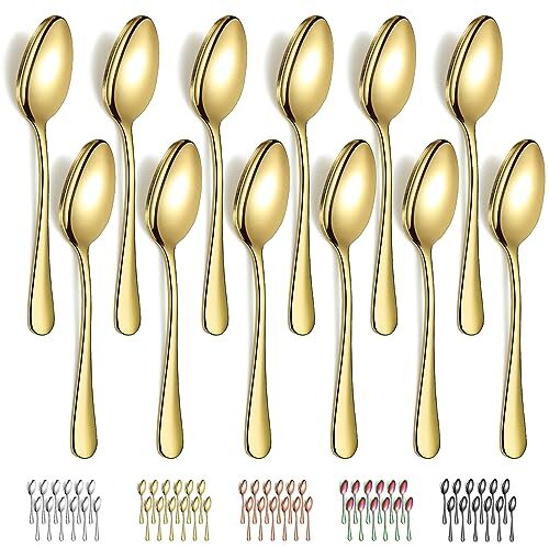 Gold Dinner Spoons 12 Pieces Gold Titanium Plating Stainless Steel 7 ...