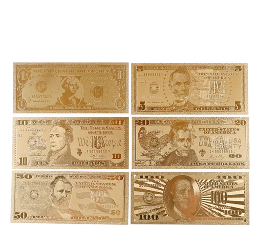 Banknote Set in Farbe Gold Geldschein Schein 24 K Karat 1bis 100 Dollar ...