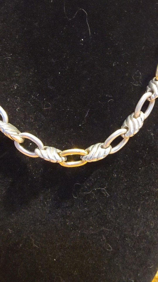 Stunning heavy designer sterling silver 18k gold loop chain necklace by ...