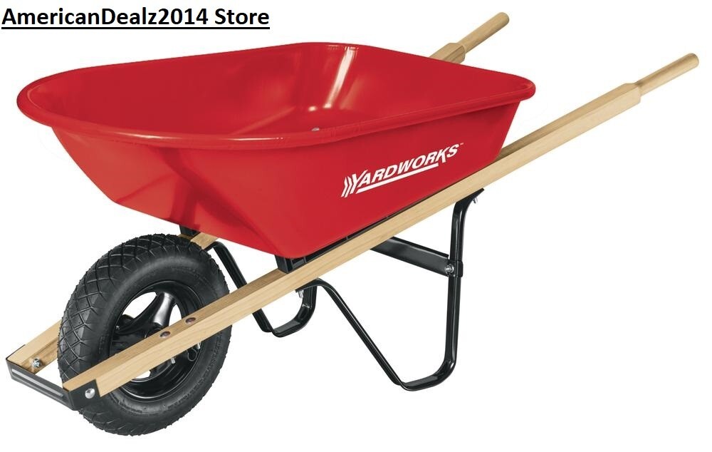Heavy Duty 225 lb Red Steel 5 cu. ft. Tray Wheelbarrow Wood Handle ...