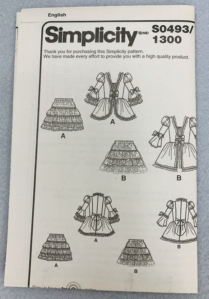 Simplicity S0493 Costume Pattern Whimsigoth Coquette Doll Kawaii 14 16 ...