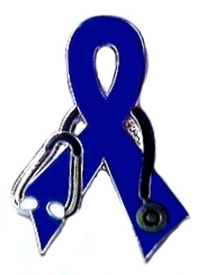Blue Ribbon Stethoscope Lapel Pin Colon Cancer Awareness Silver Plated ...