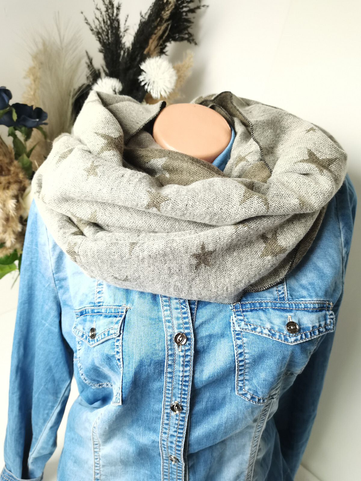 Italy XXL Schal Tuch Stola Wende Loop Sterne blogger Kuschel weich Taupe khaki | eBay.de