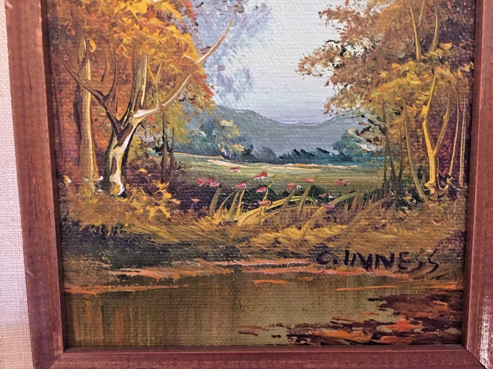 LANDSCAPE OIL PAINTING ON WOOD BY LISTED ARTIST C.INNESS 12" X 14 ...