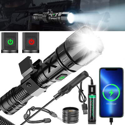 Rechargeable LED Gun Flashlight Tactical Zoom P70 Torch w/ Mount+ ...