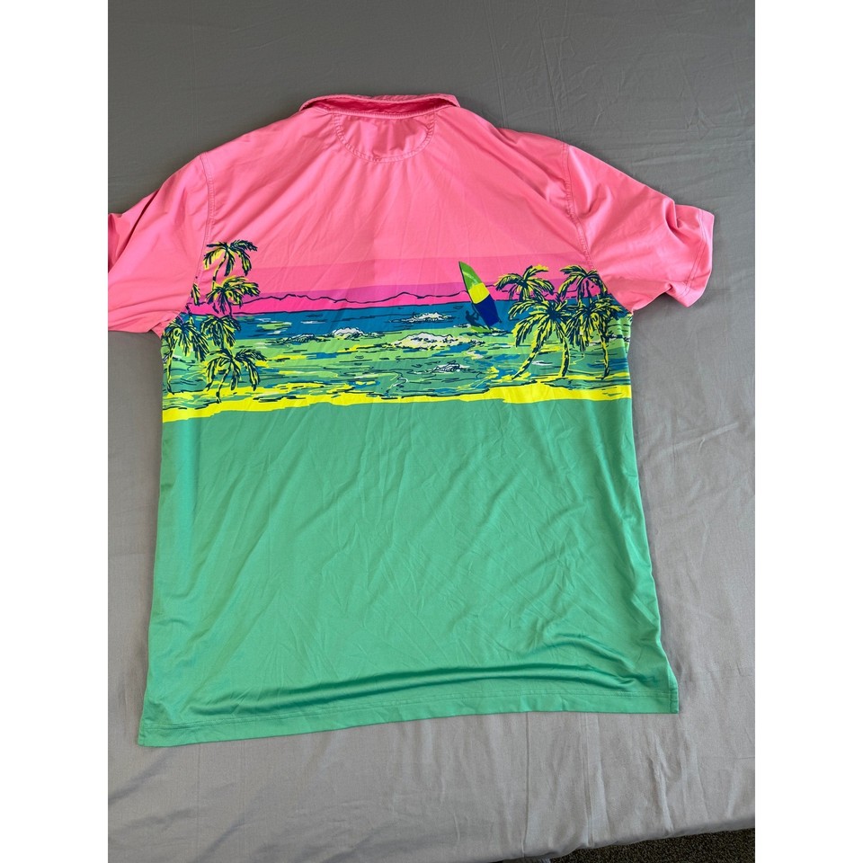 Chubbies Polo Shirt Mens 2XL Pink Green Tropical Beach Print Golf ...