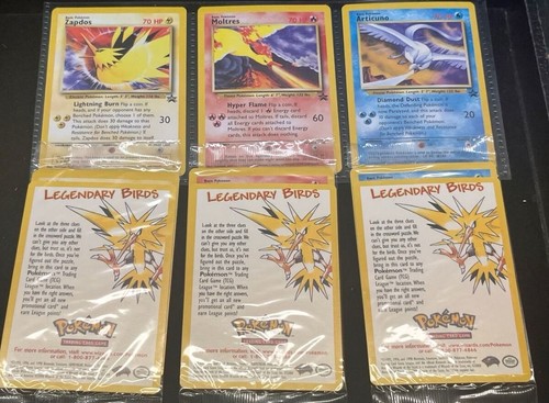 SEALED Pokémon Legendary Birds WOTC Promo 3 Card Set Zapdos Articuno ...