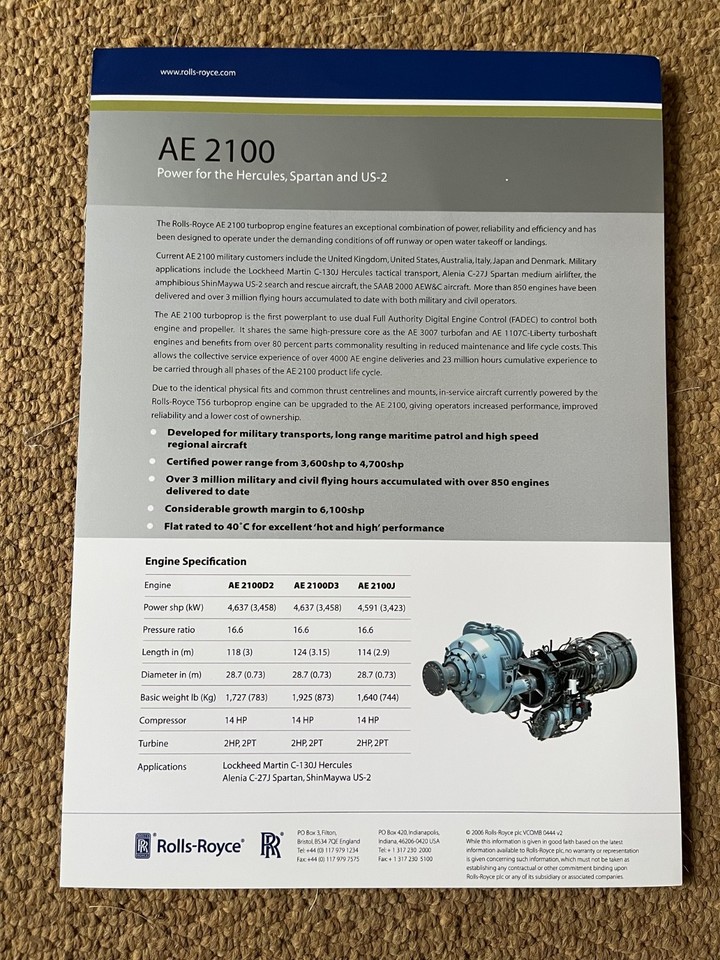 Rolls-Royce Allison AE2100, Lockheed C130J Hercules engine, promo ...