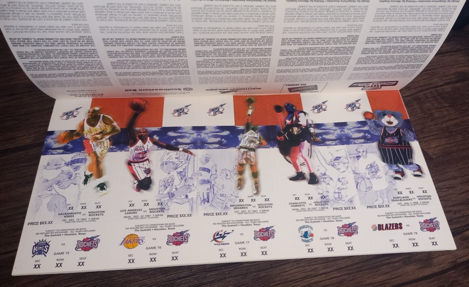 1997-98 Houston Rockets Complete NBA Basketball Season Ticket Proof ...