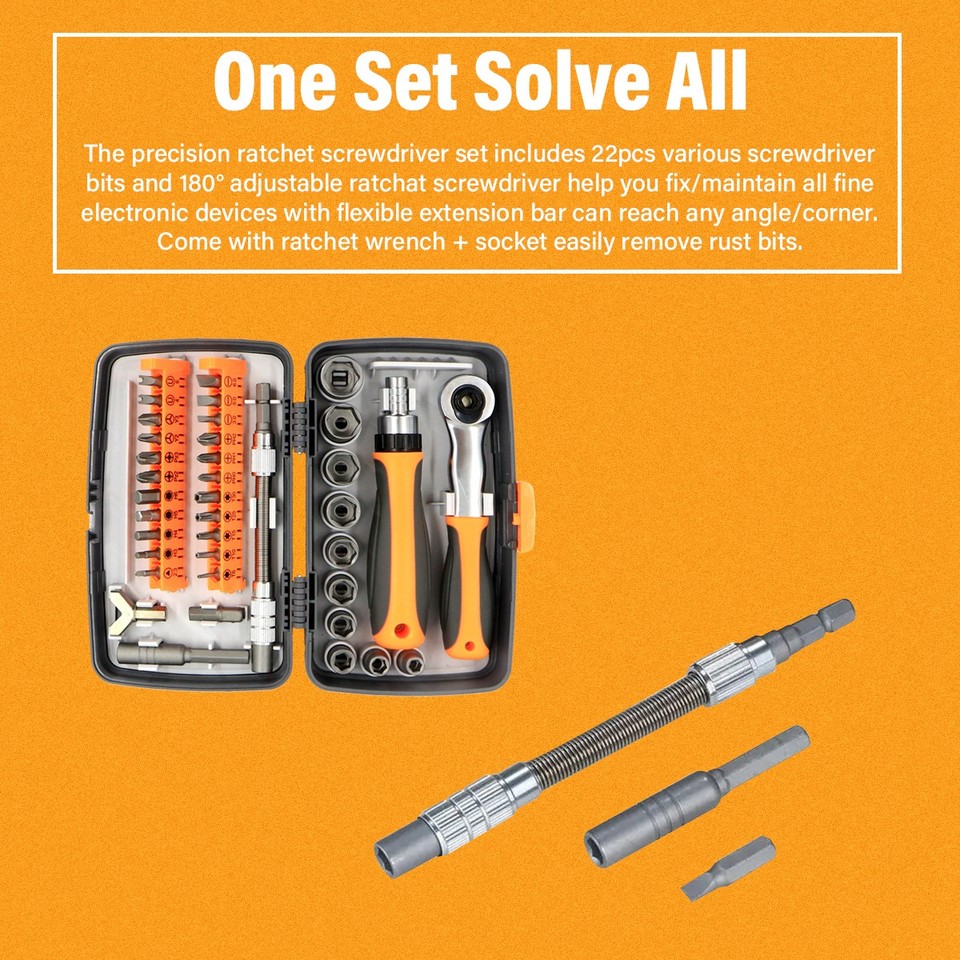 Magnetic Ratchet Screwdriver Bit Set Socket Slotted Hex & Torx Bit Tool ...