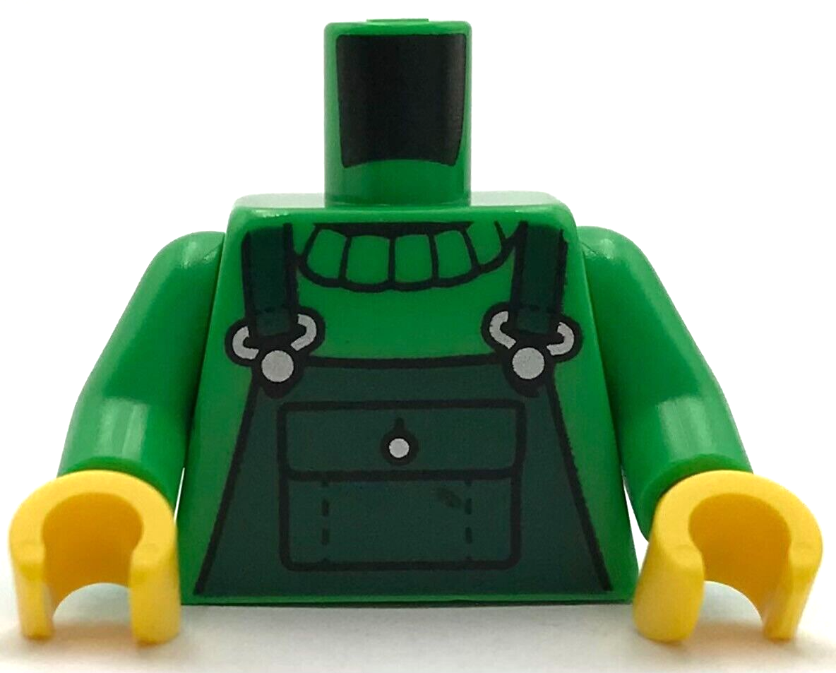 Lego New Minifigure Torso Sweater Collar Dark Green Overalls Silver ...