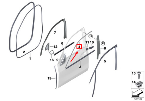 BMW X7 G07 FRONT RIGHT DOOR TOP WINDOW FRAME TRIM 51337444098 7444098 ...