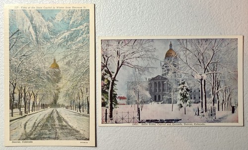Postcards x2 Colorado State Capitol Building Winter Scene Snow Denver ...