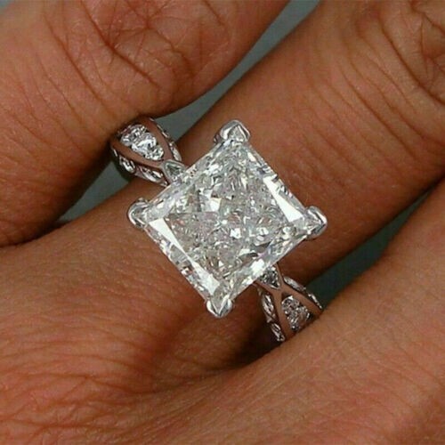 3CT Princess Cut Diamond Lab-Created Engagement Wedding 14K White Gold ...