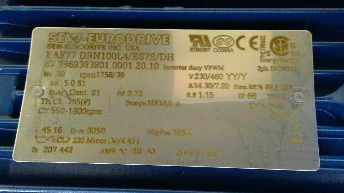 SEW-Eurodrive Motor/Gearbox KAF77 DRN100L4/ES7S/DH 5 HP Drive | eBay