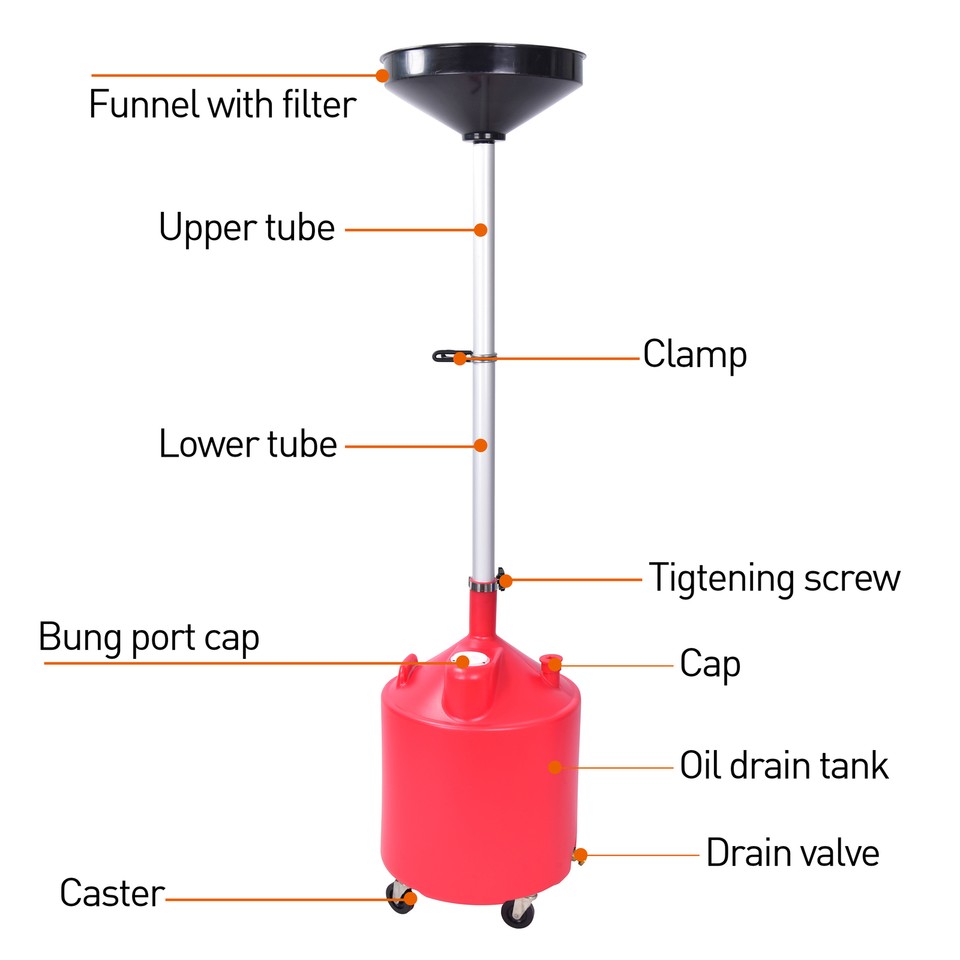 18 Gallon Portable Waste Oil Drain Industrial Fluid Drain Tank ...