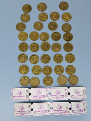36 CHUCK E CHEESE Game Token Arcade Coin 2001 - 2014 plus 8 paper ...