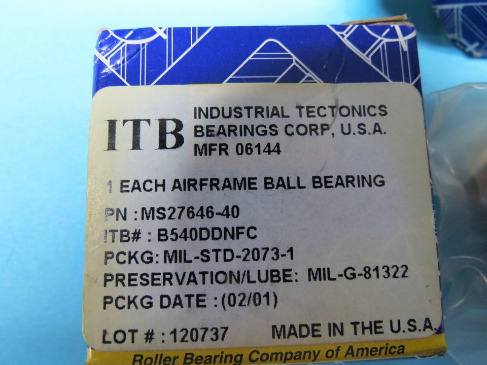 2 each Made in USA New Military Standards MS27646-40 Aircraft Bearings ...