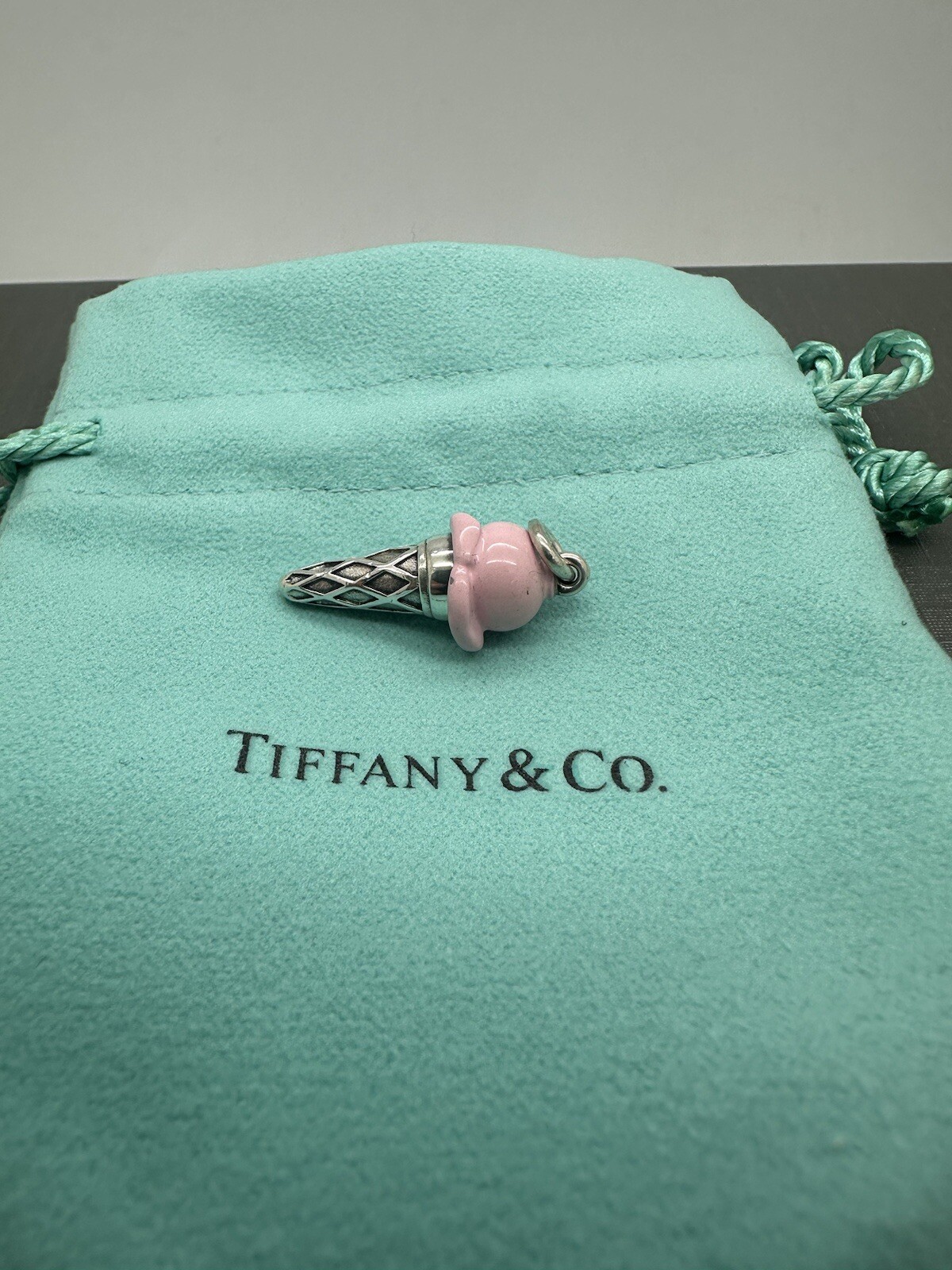 Authentic TIFFANY & CO Ice Cream Cone Pendant Charm Pink Enamel ...