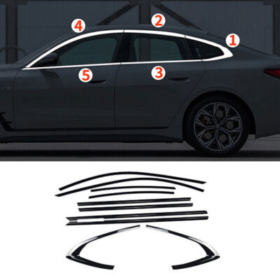 For BMW 4 Series G26 Gloss Black steel Car Window Strip Cover Trim Kit ...