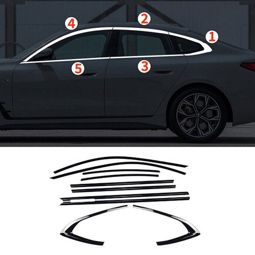 Gloss Black steel Car Window Strip Cover Trim Kit For BMW 4 Series G26 ...