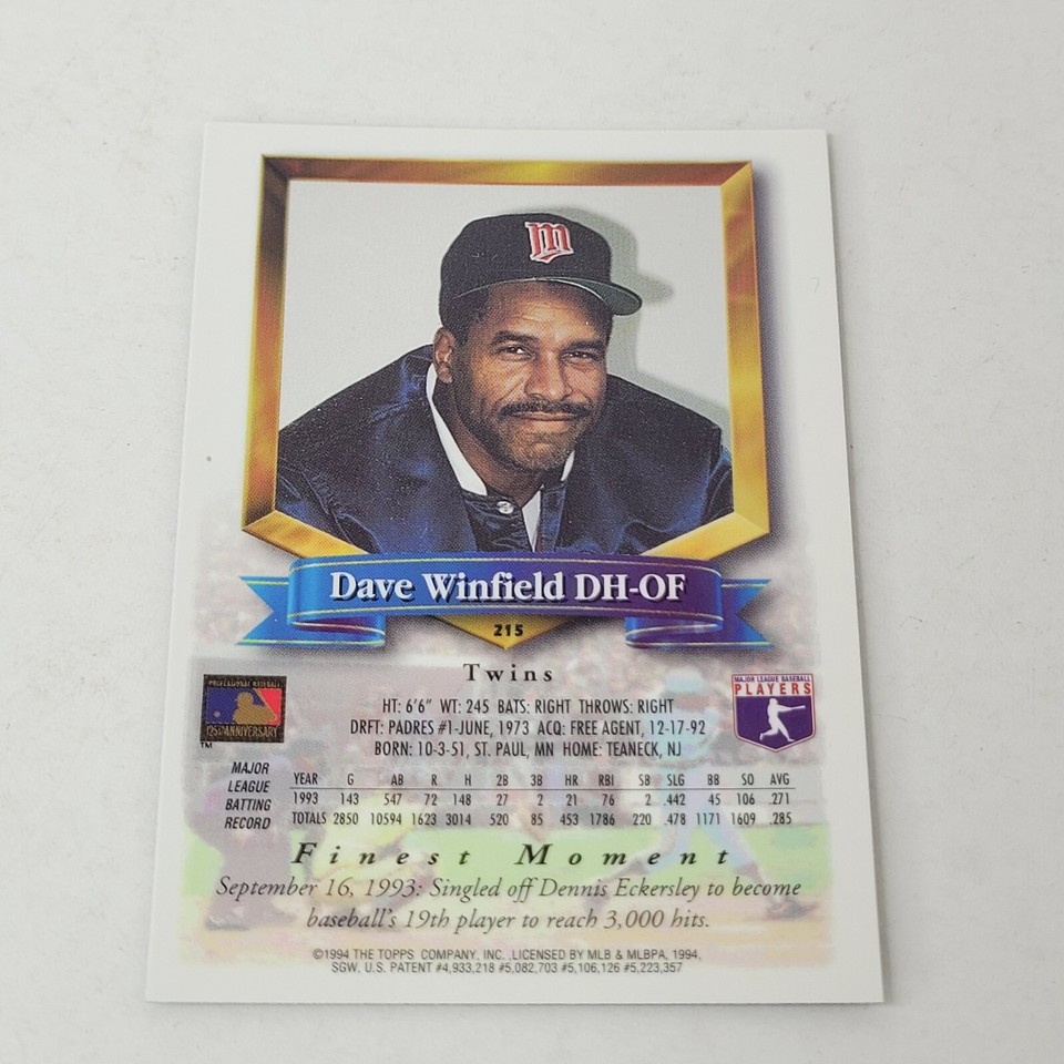 1994 Topps Finest Dave Winfield #215 Minnesota Twins Baseball Card | eBay