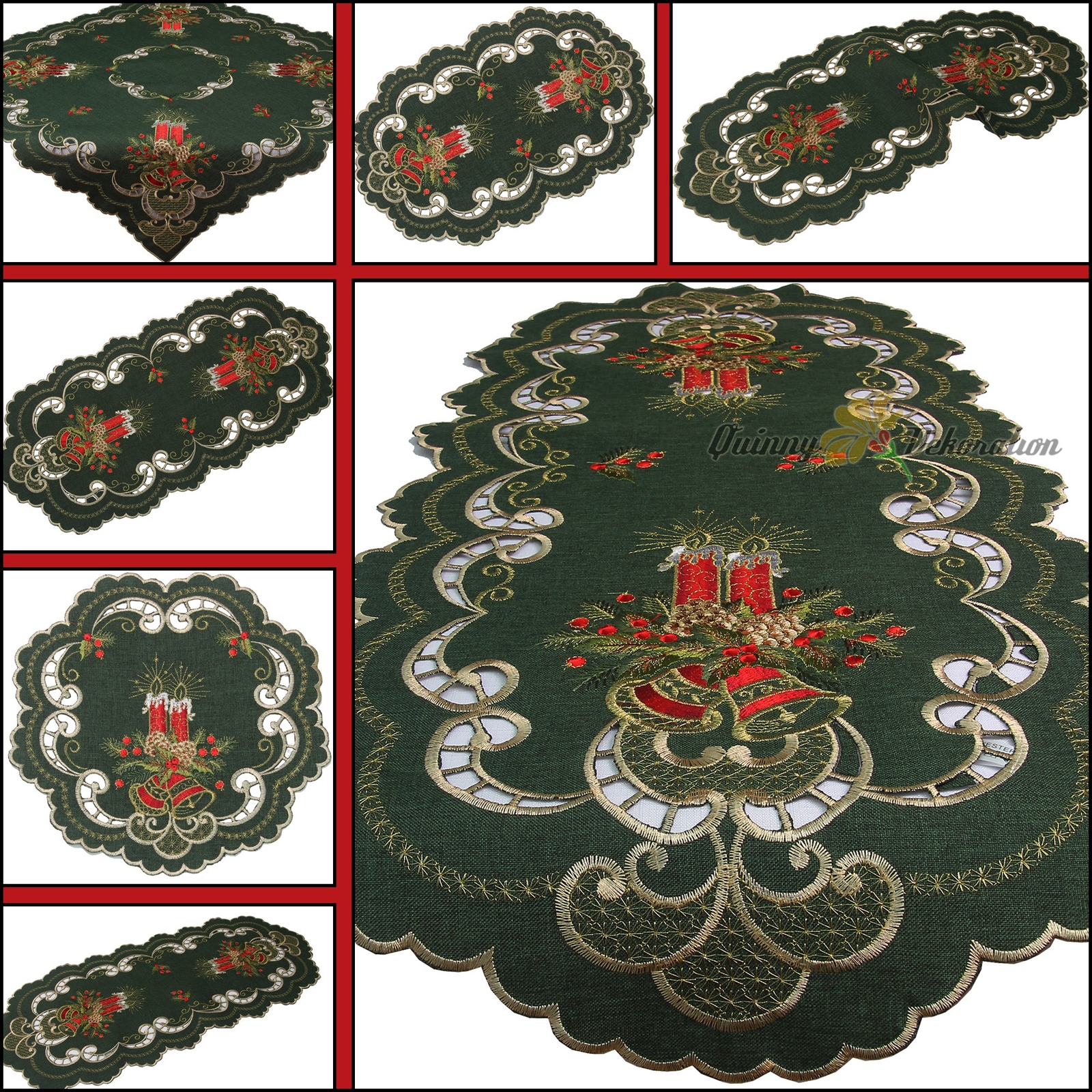 Dark-Green Doily Table runner Tablecloth Topper Christmas Red Candle ...