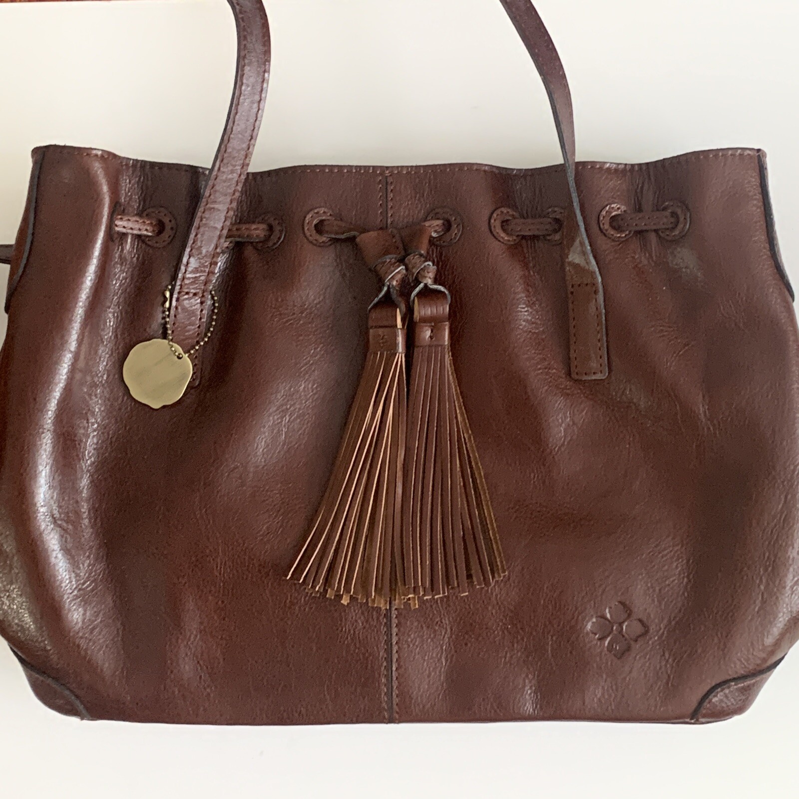 Patricia Nash Brown Leather Draw String Tote Bag - Gem