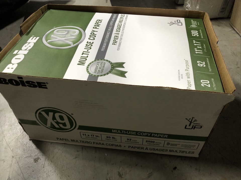 Boise X-9 Copy Paper 92 Brightness 20lb 11 x 17 White 2000 Sheets (4 ...