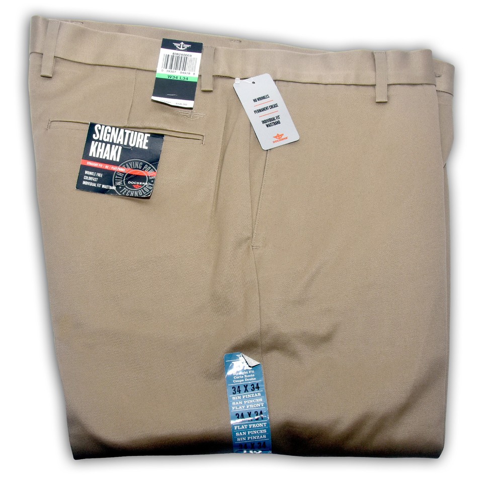 DOCKERS D2 MEN TROUSERS ORIGINAL SIGNATURE KHAKI STRAIGHT FIT FLAT ...