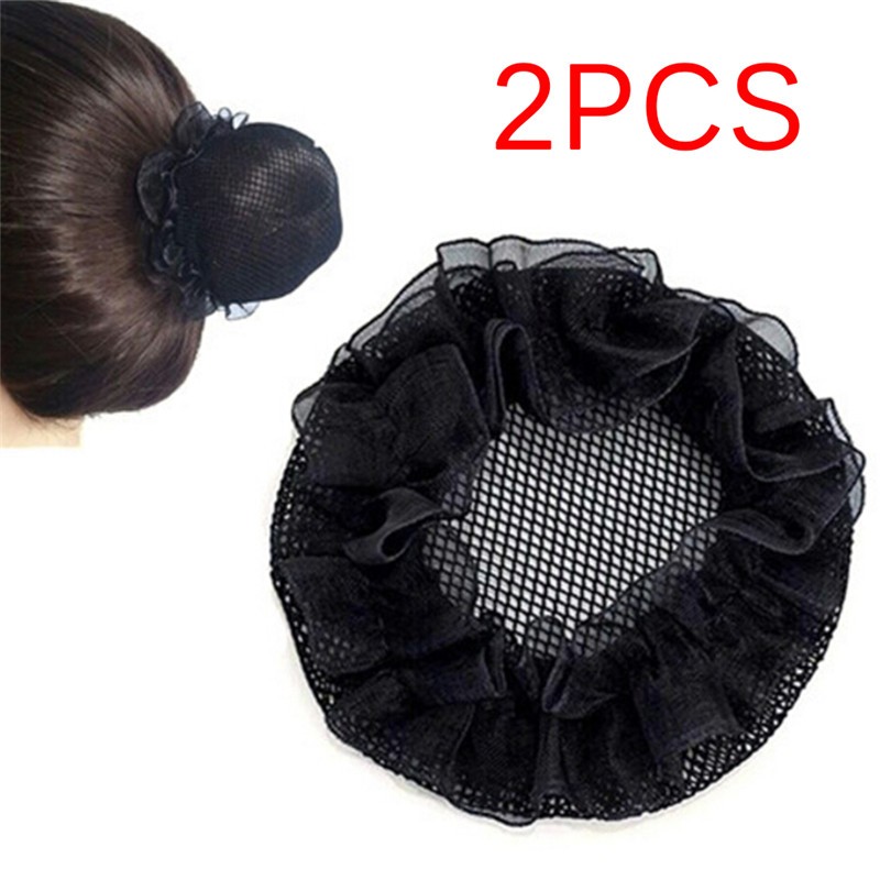 2PCs Women Ballet Dance Skating Snoods Hair Net Bun Cover Black Nylon ...