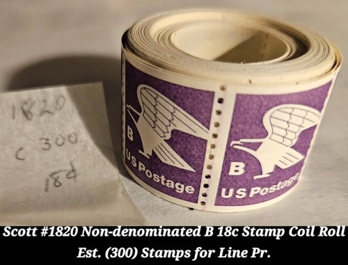 Scott #1820 B 18¢ US Postage Stamp Coil Roll Approx 300 Stamps w ...