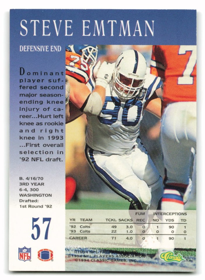 Steve Emtman 1994 Pro Line Live FOOTBALL #57 Indianapolis Colts | eBay