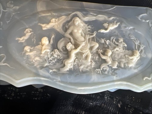 VTG Real Genuine Incolay Stone Handcrafted Cherubs Trinket Jewelry Box ...