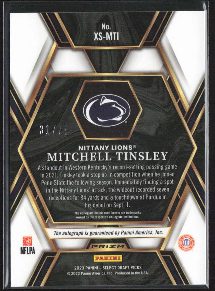 2023 Panini Select Draft Picks Mitchell Tinsley X-Factor Gold Laser ...