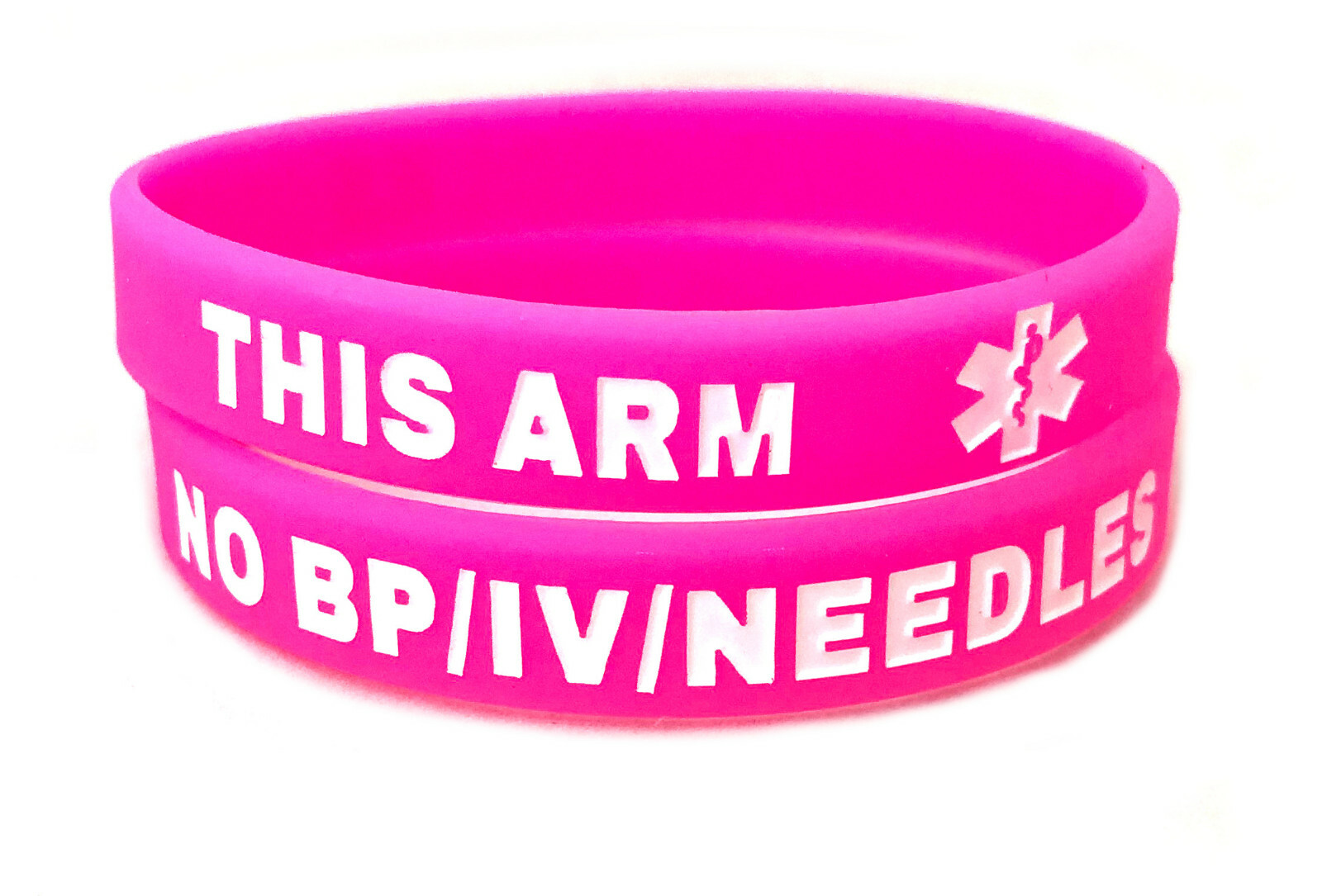 Pink NO/BP/IV Needles This Arm Silicone Bracelets (Lot of 2) 4 Sizes ...